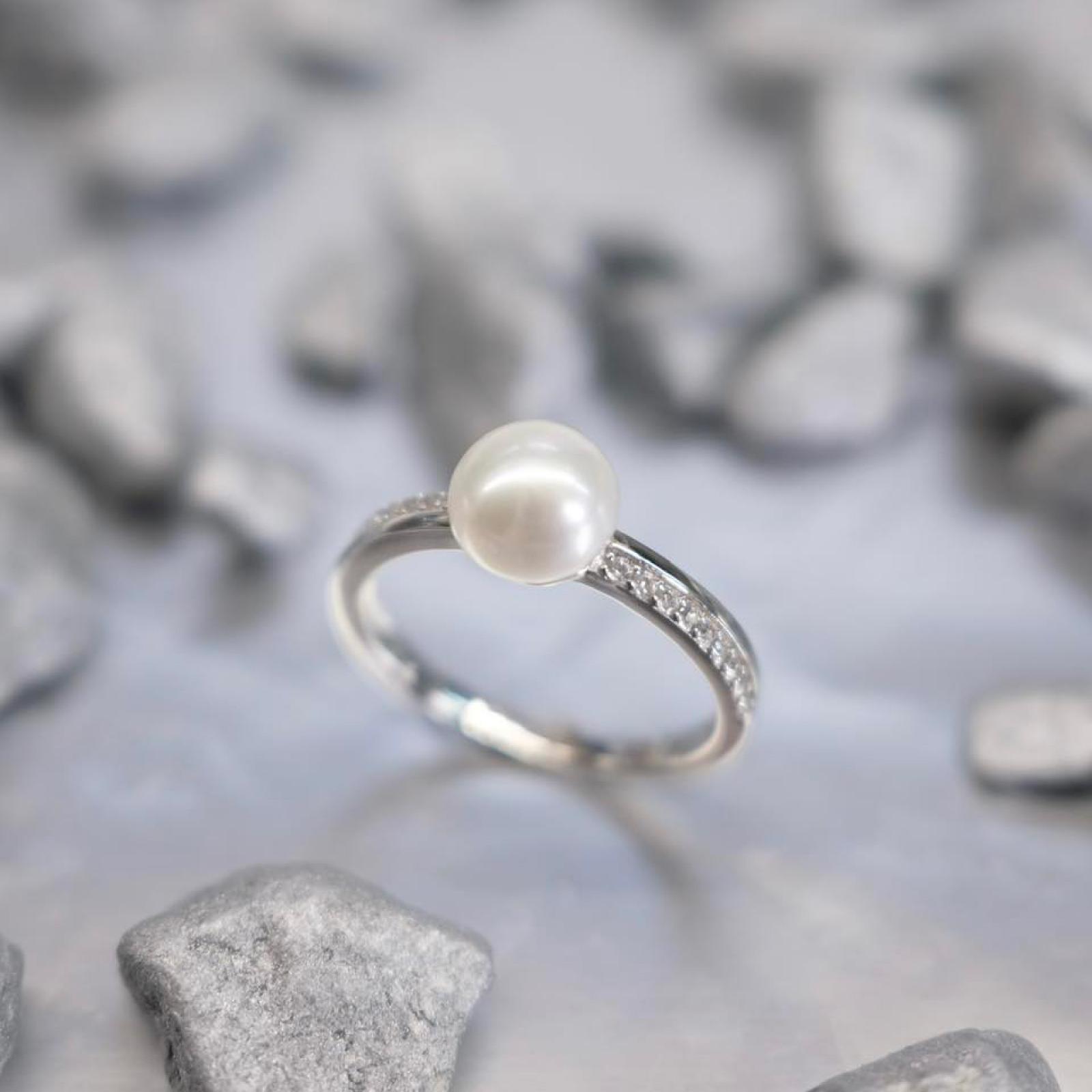 Inel argint cu perla naturala alba si pietre DiAmanti SK23488R_W-G - Diamanti.ro