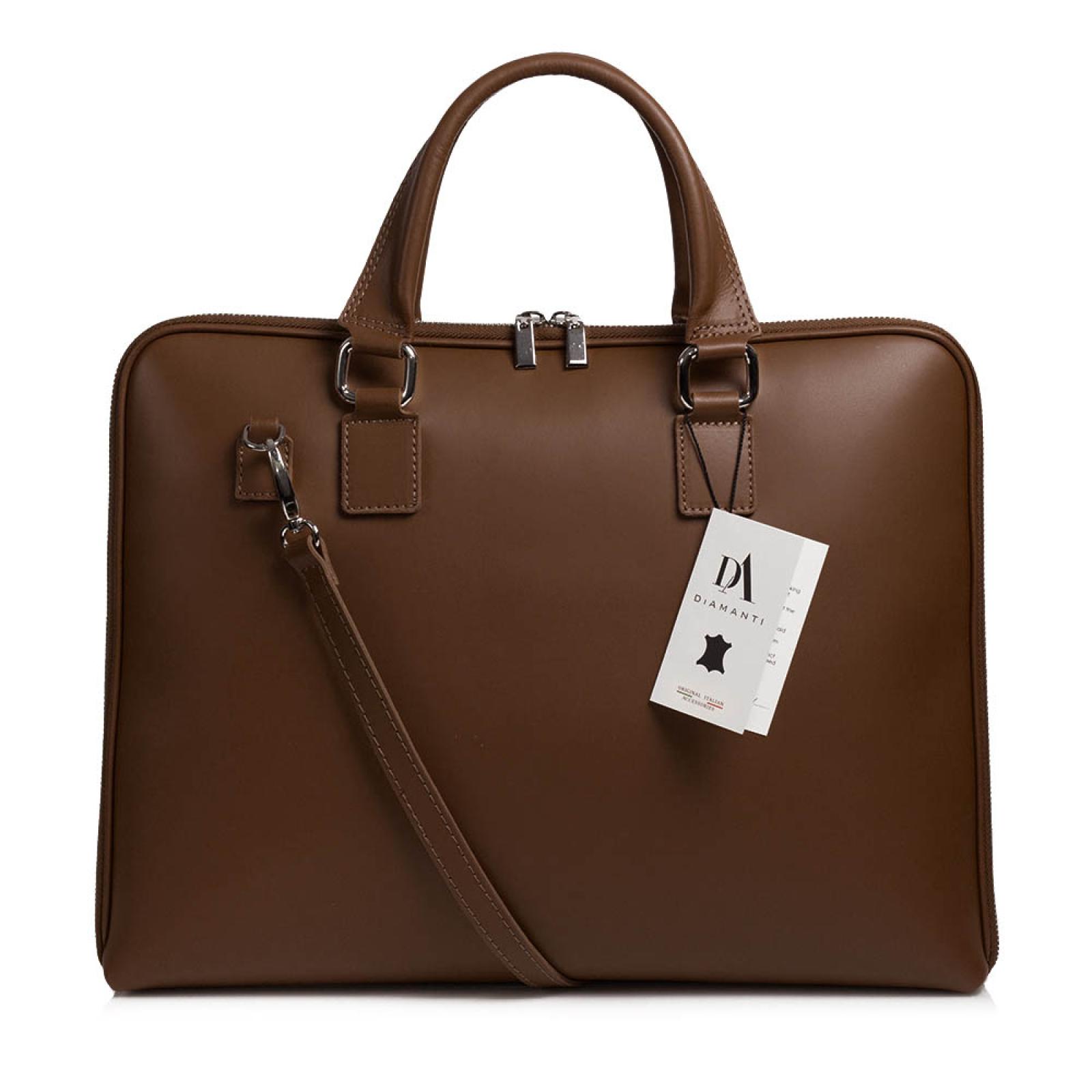Geanta laptop 15.6 inch din piele naturala DiAmanti Rimini Marrone ...